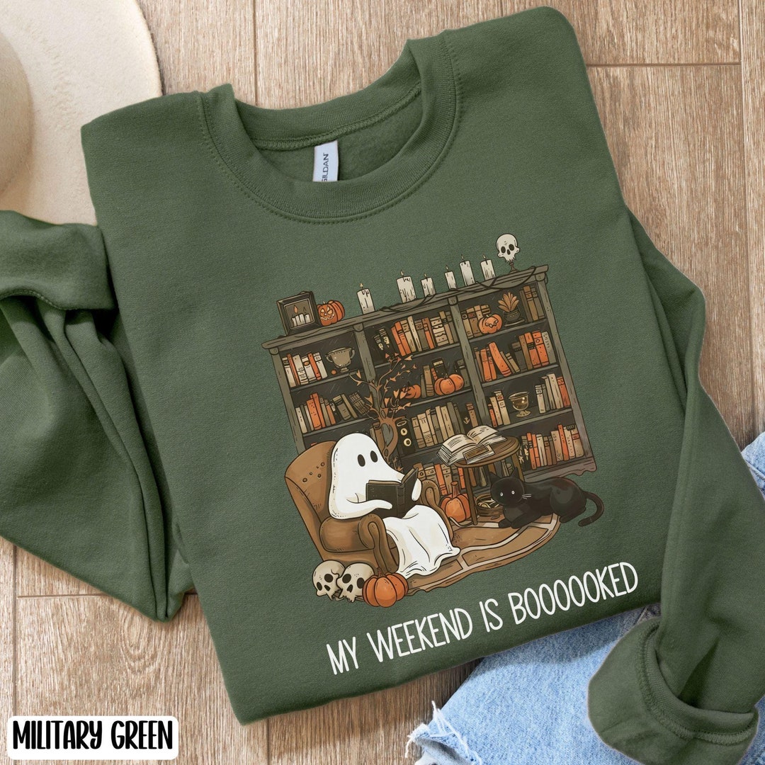 Ghost Reading Book Sweatshirt for Book Lover, Funny Halloween ...
