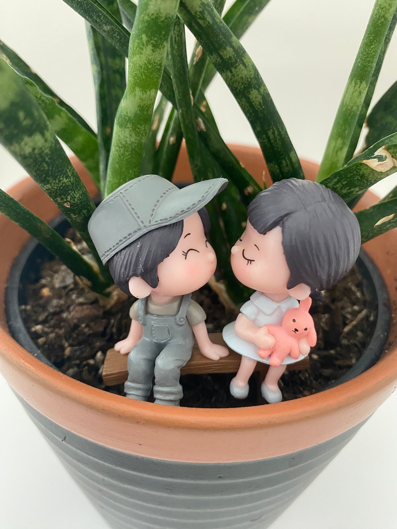 Miniature Kissing Couple Figurine, Boy and Girl Sitting, Miniature Boy ...