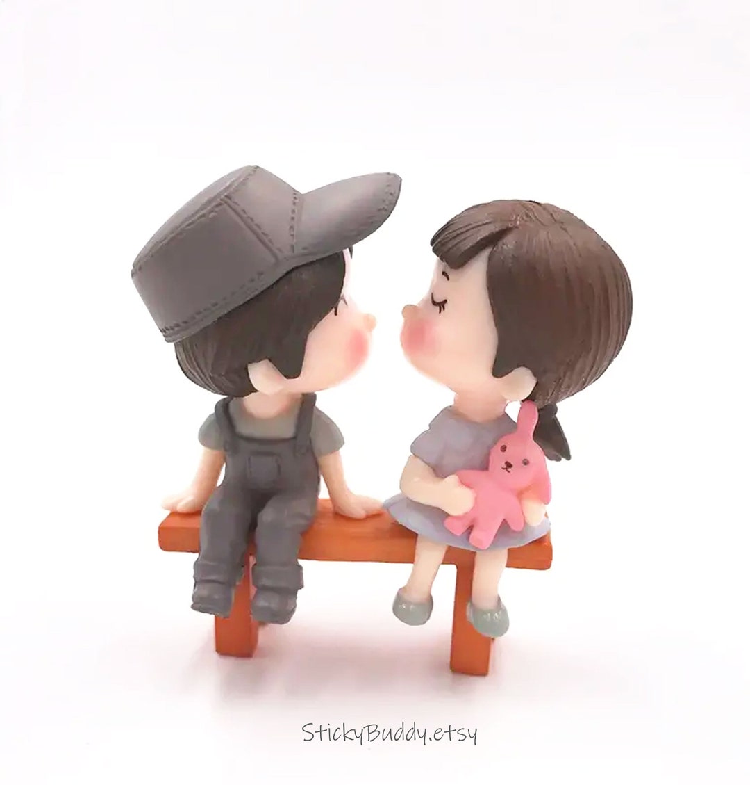 Miniature Kissing Couple Figurine, Boy and Girl Sitting, Miniature Boy ...
