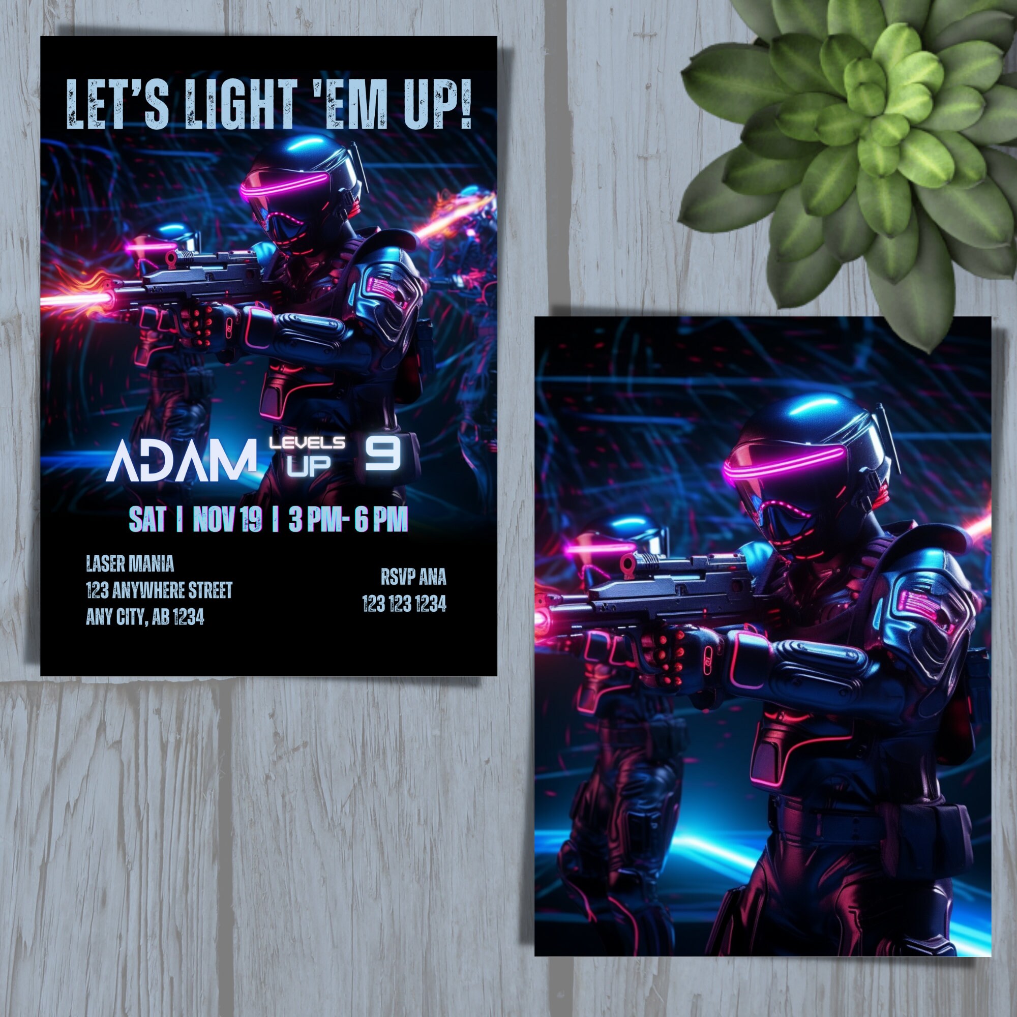 Neon Laser Tag Birthday Invitation: Editable Glow Party (digital ...