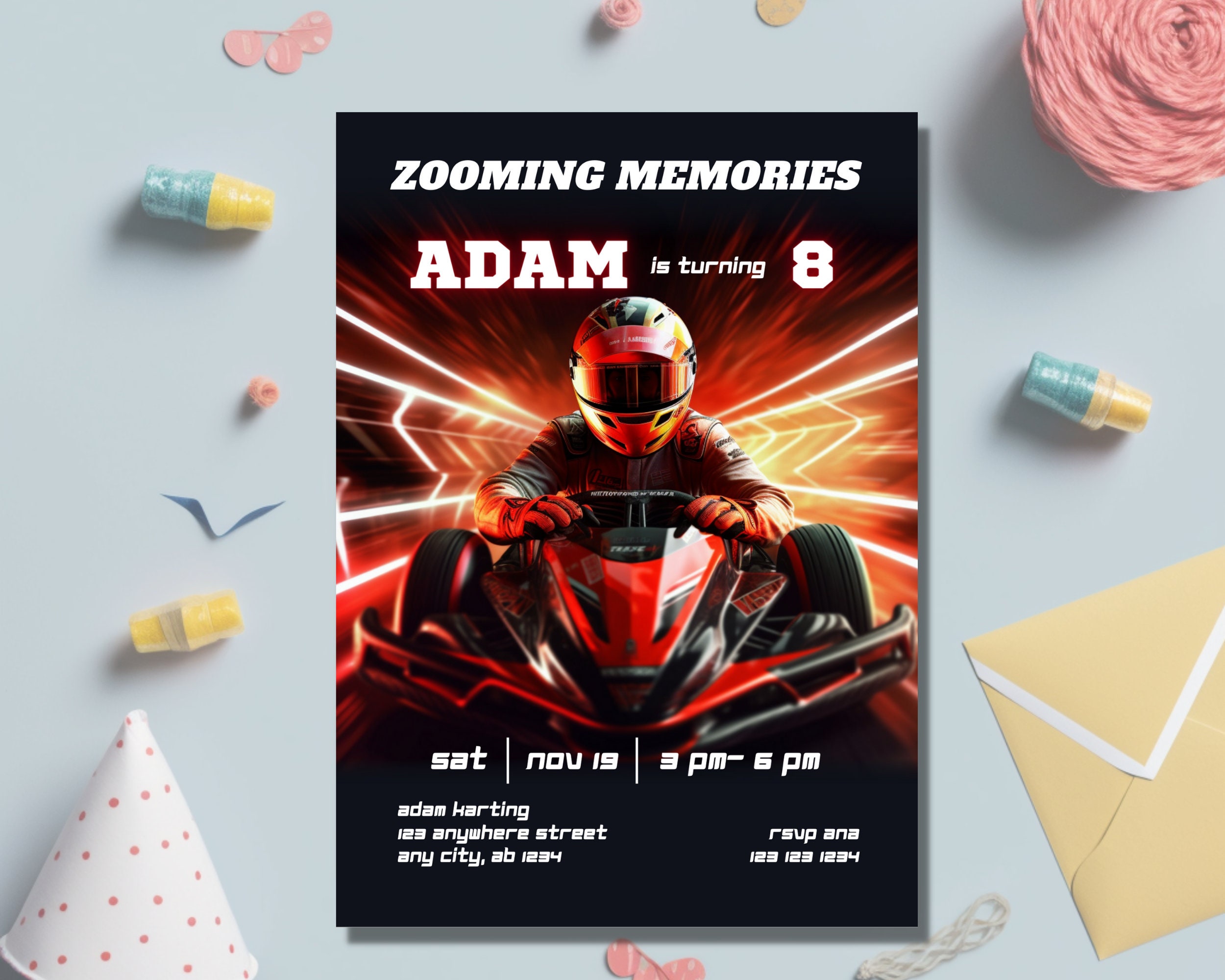 Go Karting Birthday Invitation, Go-karting Invite, Go Kart Racing Party ...