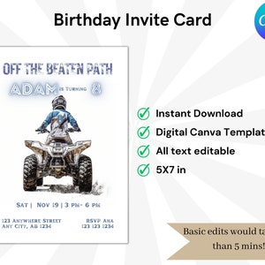 ATV Birthday Invitation: off Road Adventure, Quad Bike (digital ...