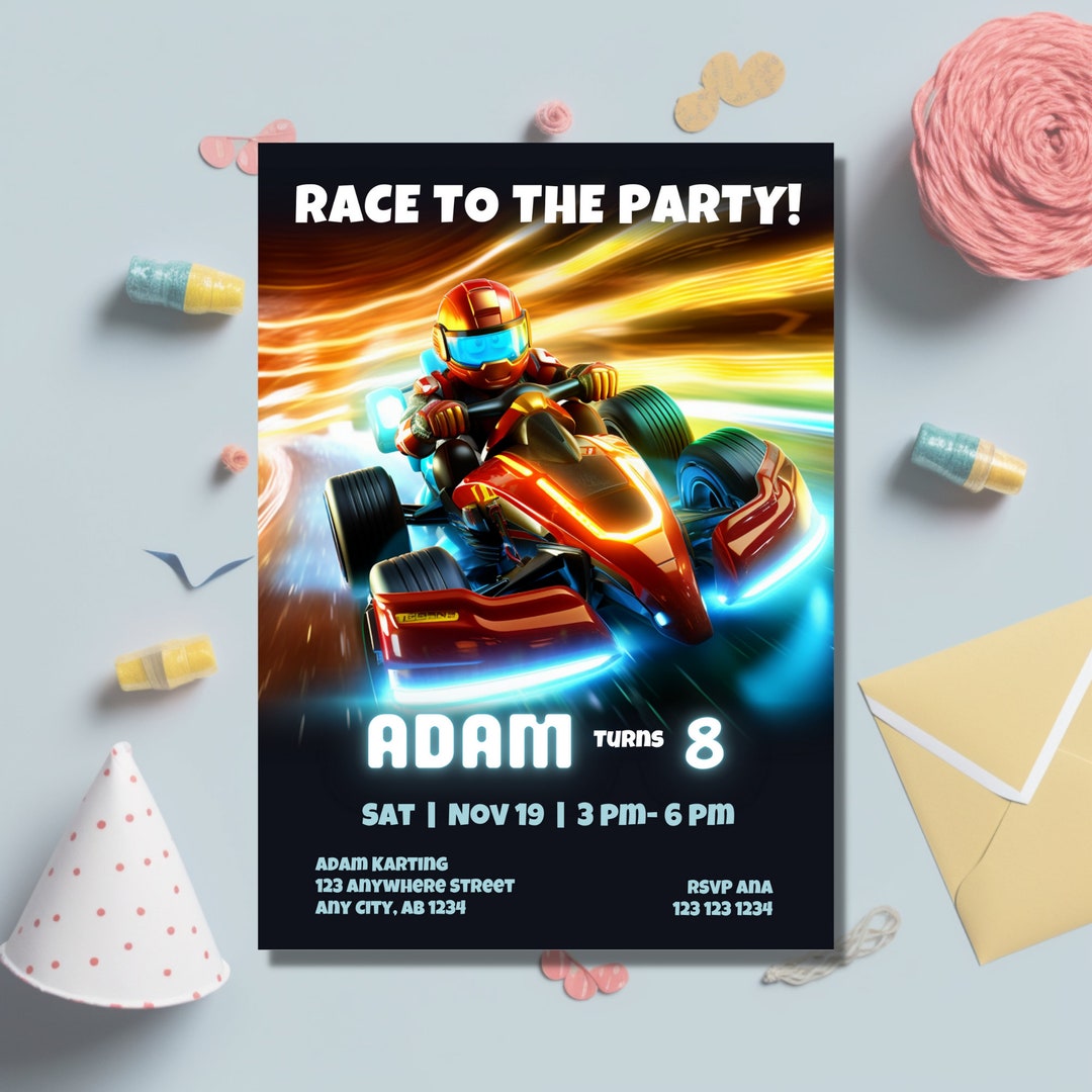 Go Karting Birthday Invitation, Go-karting Invite, Go Kart Racing Party ...