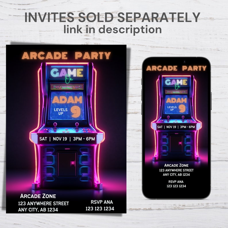 Arcade Birthday Thank You Tag: Neon Gaming Party (editable Template ...