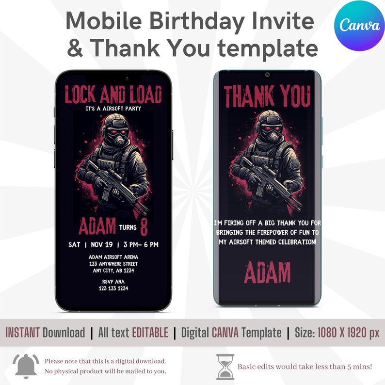 Mobile Airsoft Birthday Invitation, Airsoft Party Invite, Airsoft ...