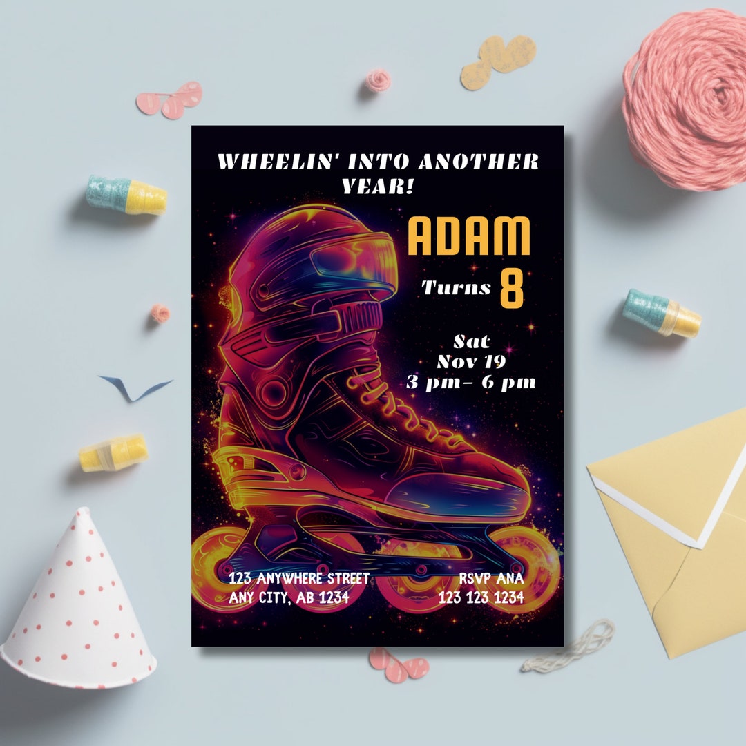 Roller Skating Birthday Invitation, Roller Skate Invite, Editable ...