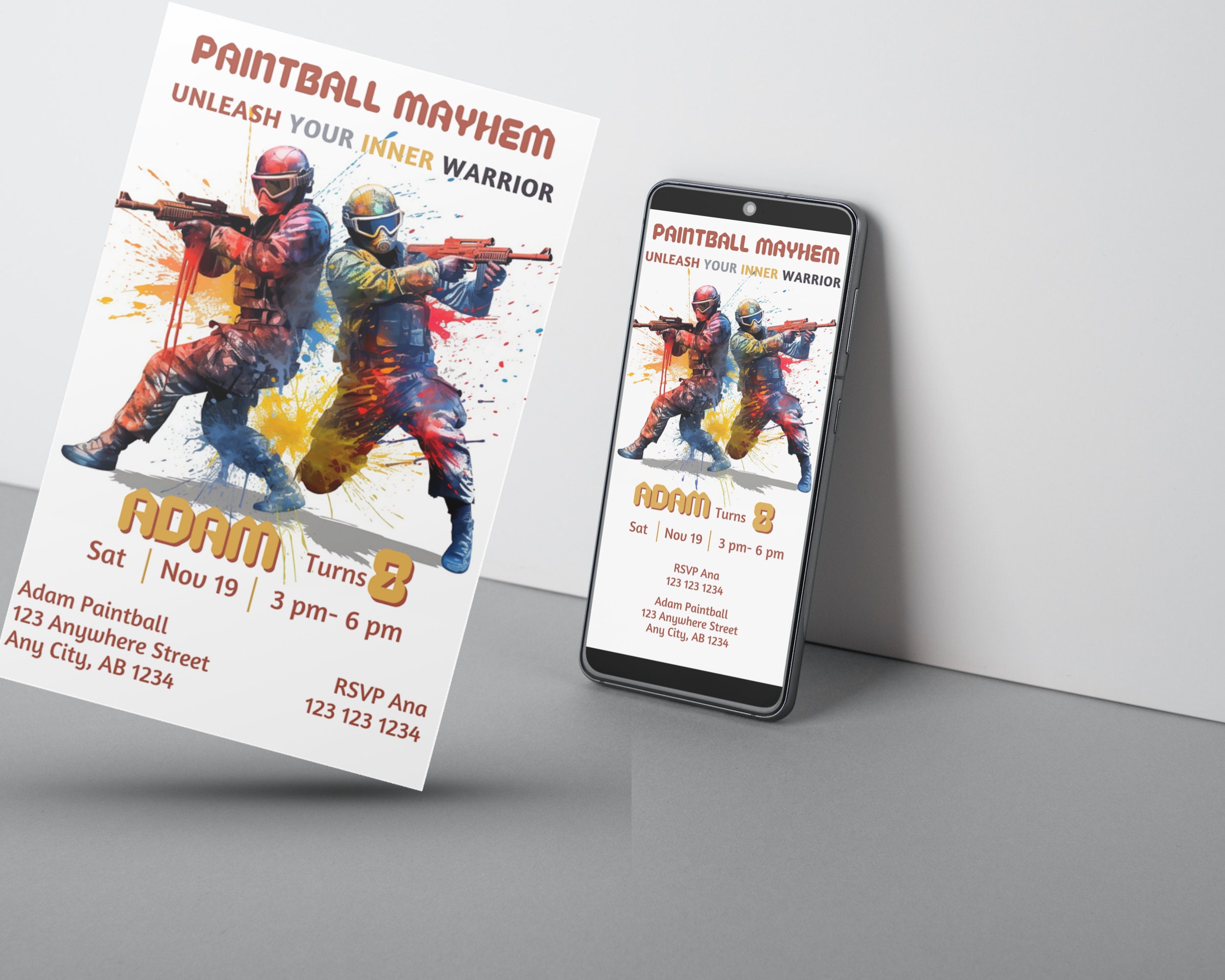 Paintball Birthday Invitation, Paint Ball Party Invite, Paintball Fun ...