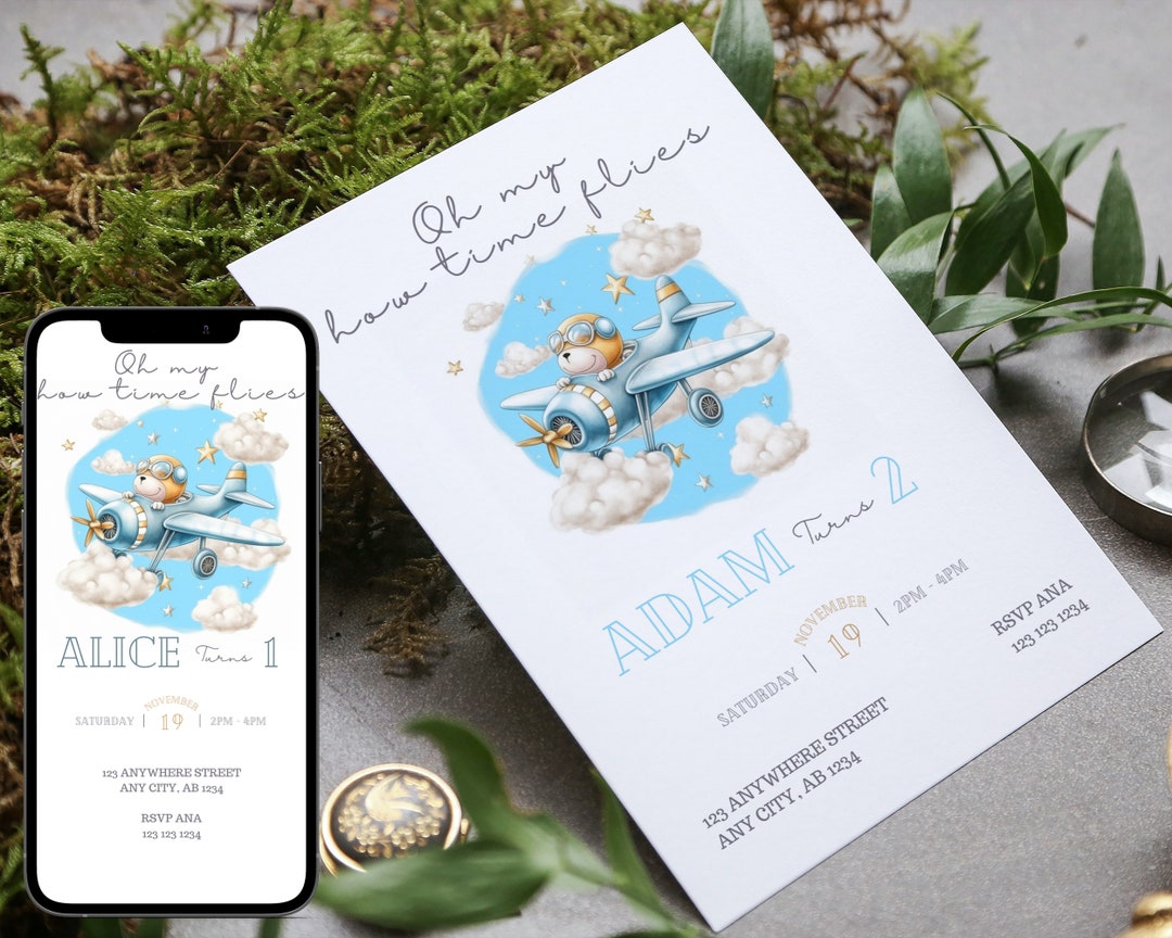 Airplane Invitation, Plane Birthday Invite, Aviation, Aeroplane, Boy ...