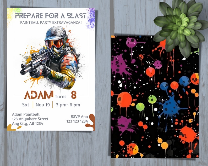 Editable Paintball Birthday Invitation, Paint Ball Party Invite ...