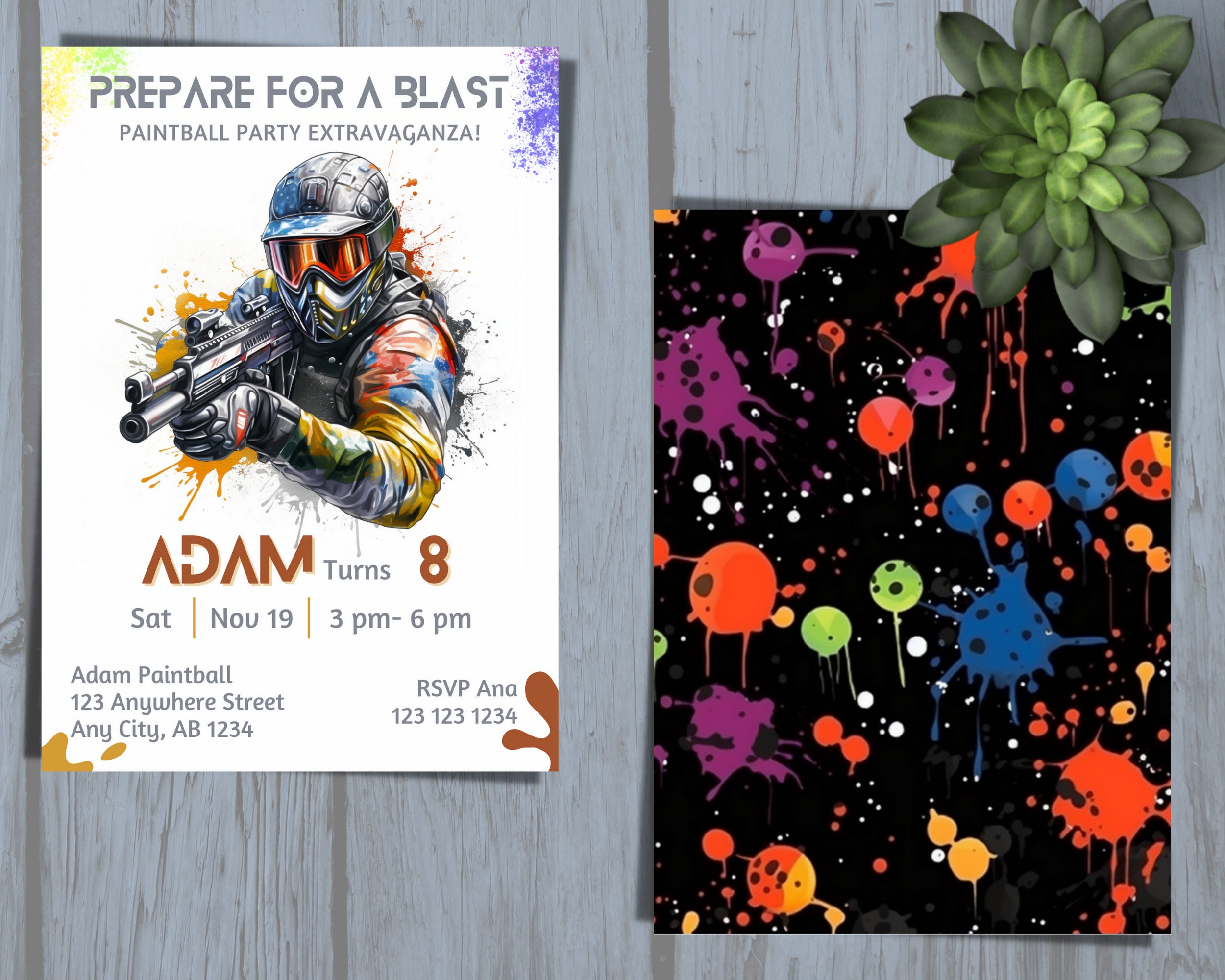 Editable Paintball Birthday Invitation, Paint Ball Party Invite ...