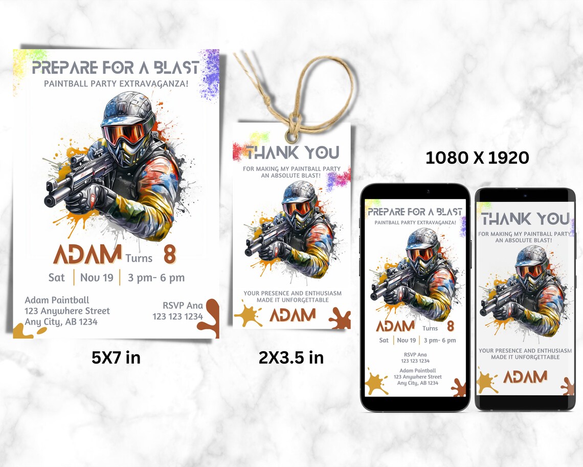 Editable Paintball Birthday Invitation, Paint Ball Party Invite ...