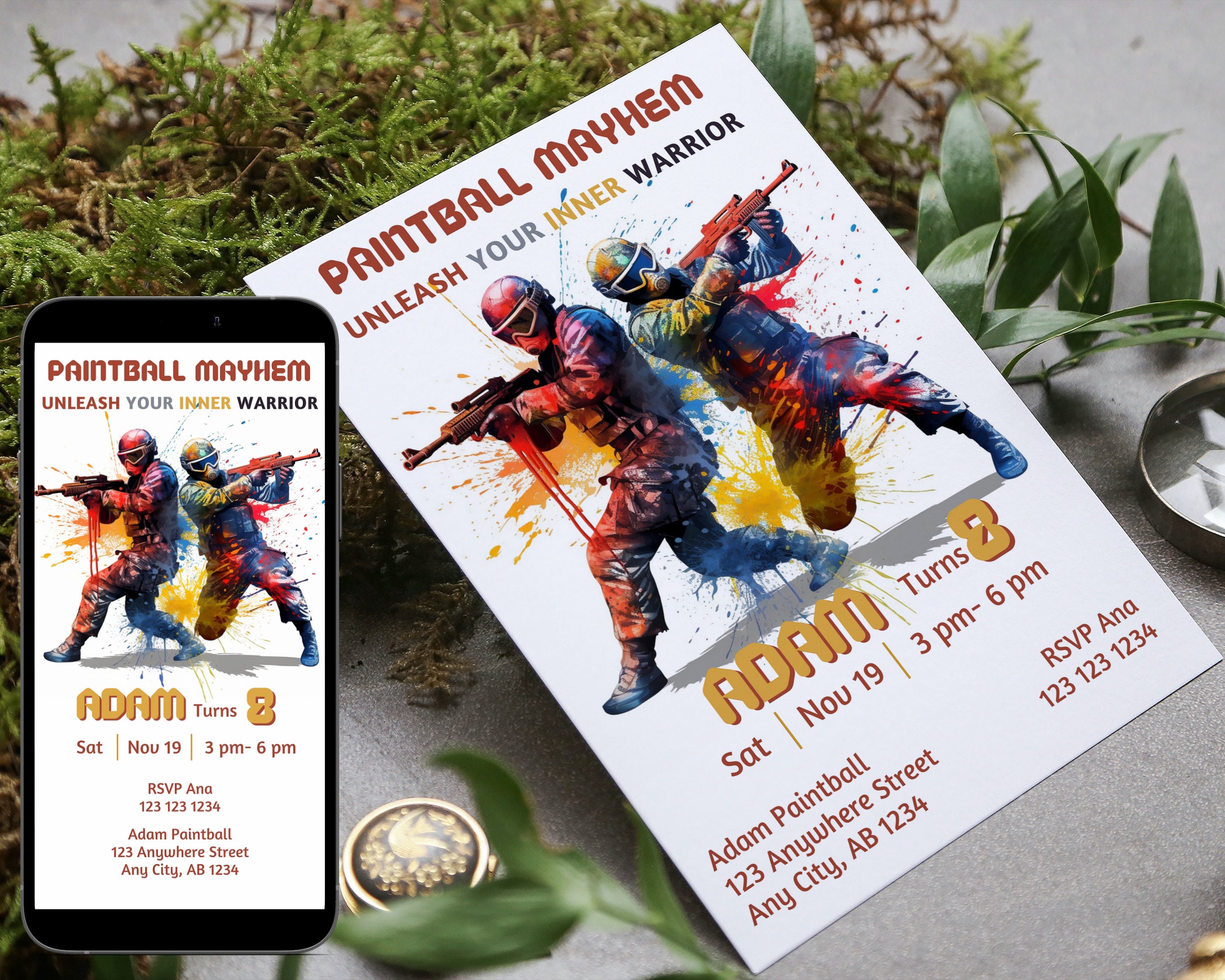Paintball Birthday Invitation, Paint Ball Party Invite, Paintball Fun ...