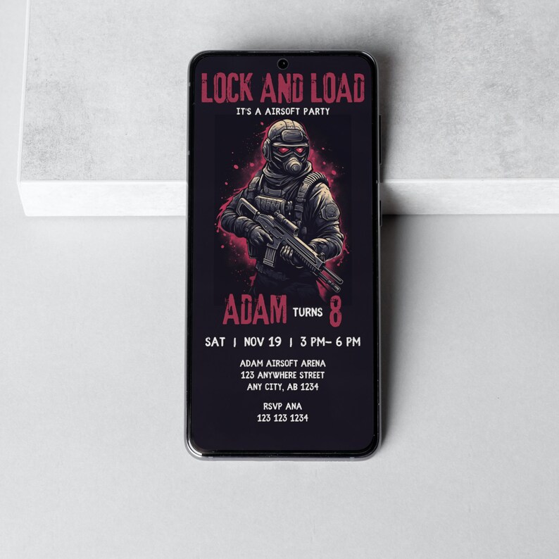 Mobile Airsoft Birthday Invitation, Airsoft Party Invite, Airsoft ...