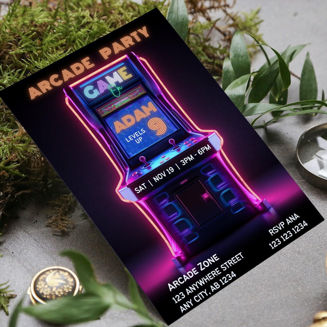 Arcade Birthday Party Invitation, Gaming Arcade Neon Glow Invite, Retro ...