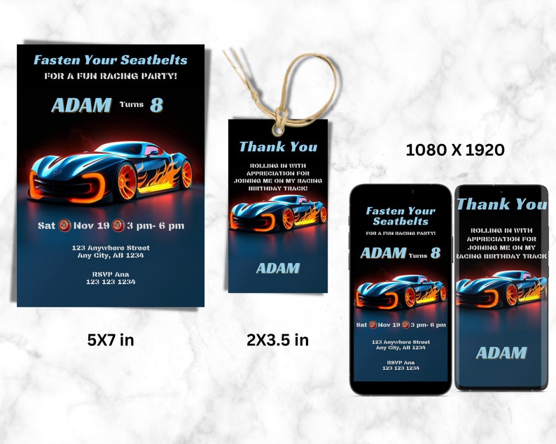 Hot Cars Birthday Invitation: Racing Theme, Editable Template (digital ...