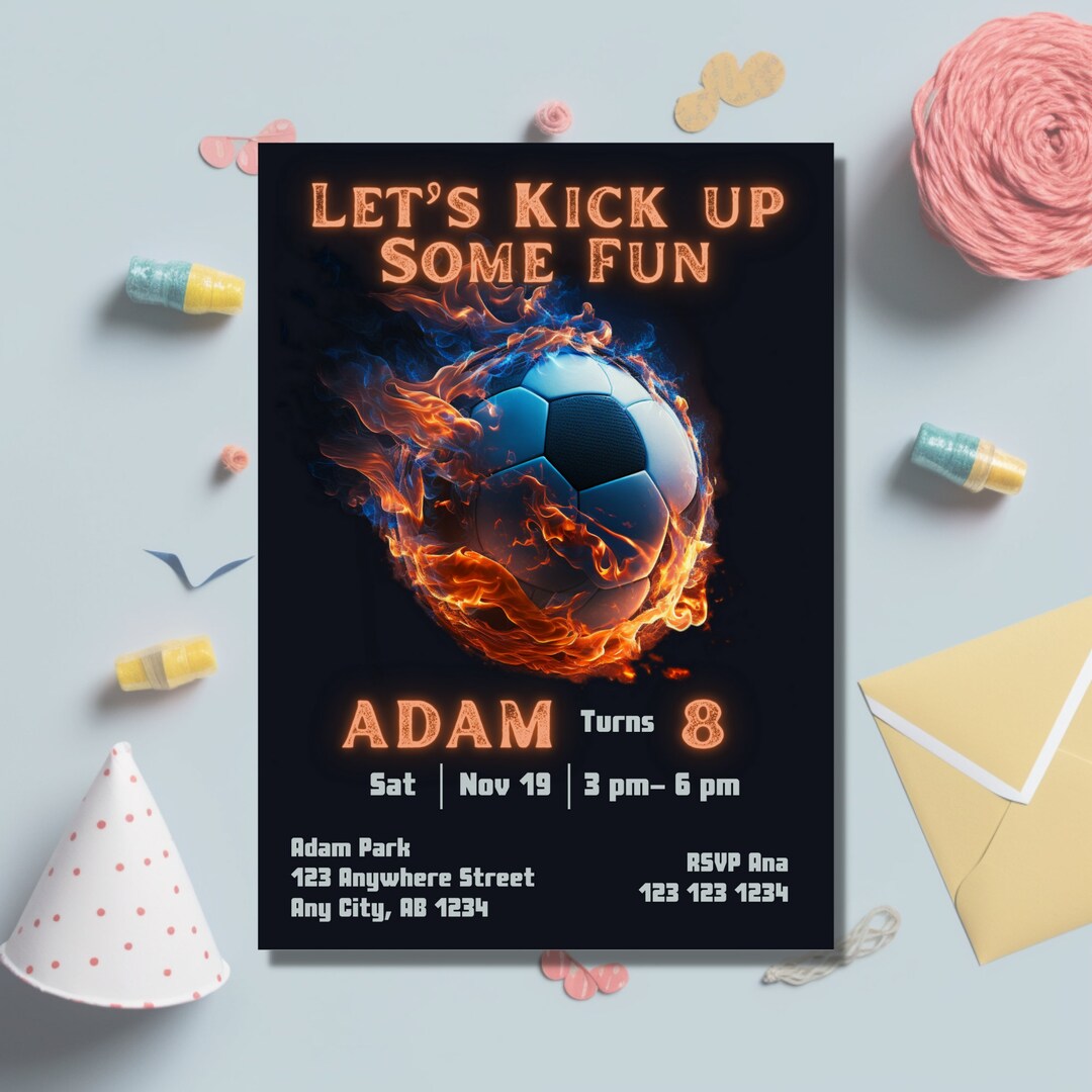 Soccer Birthday Invitation, Soccer Party Invite, Football Theme ...