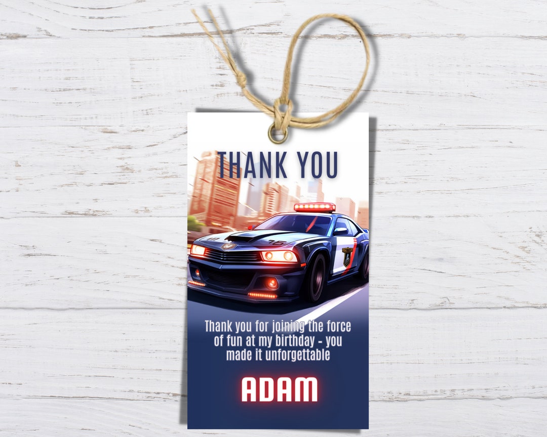 Thank You Tag Police Birthday Invitation, Police Party Invite, Police ...