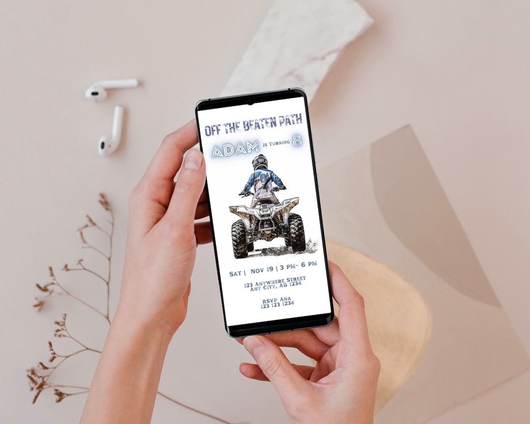 Mobile ATV Birthday Invitation, 4 Wheeler Invite, off Road Adventure ...