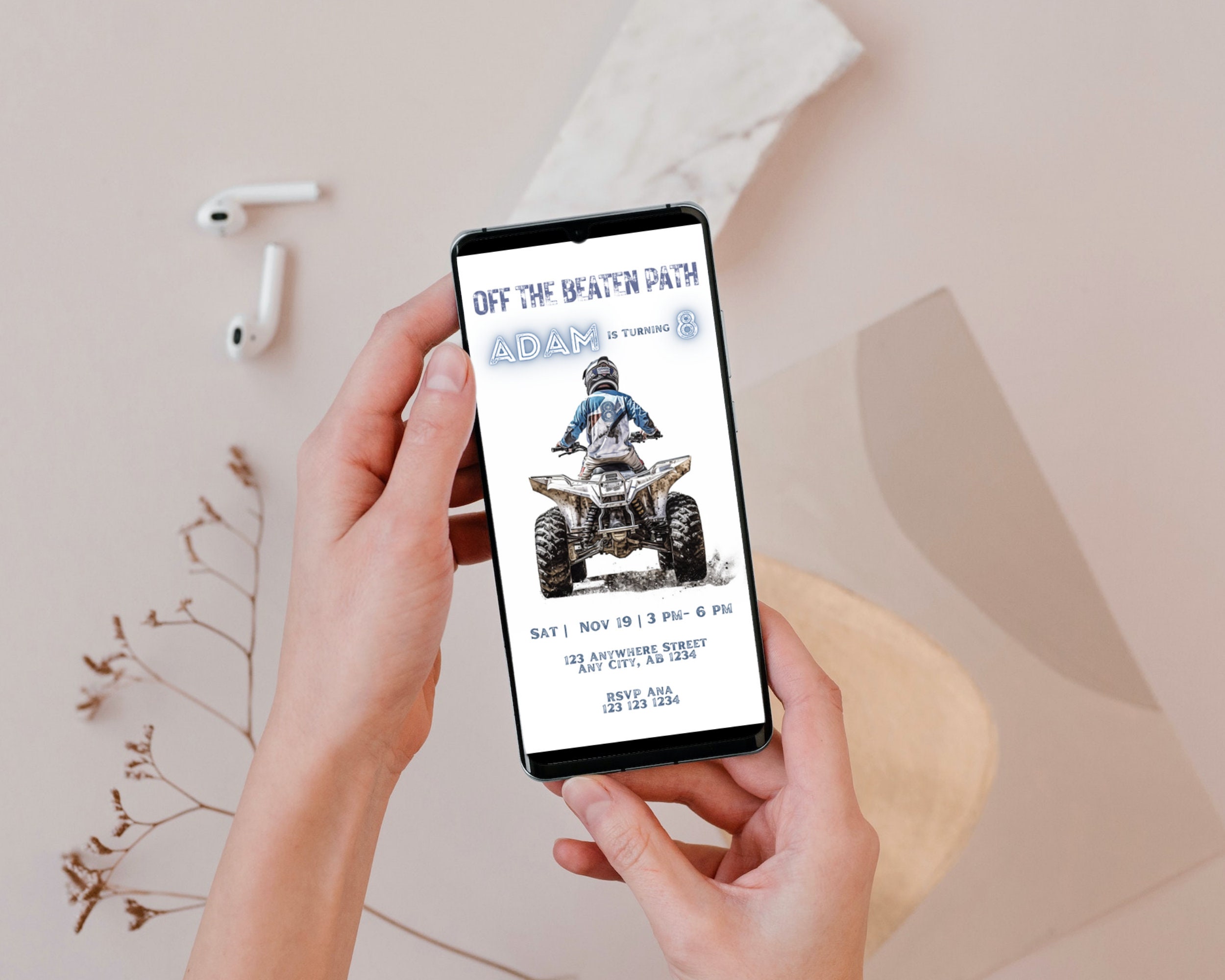 Mobile ATV Birthday Invitation, 4 Wheeler Invite, off Road Adventure ...