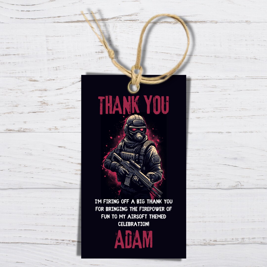 Thank You Tag Airsoft Birthday, Airsoft Party Invite, Airsoft Birthday ...