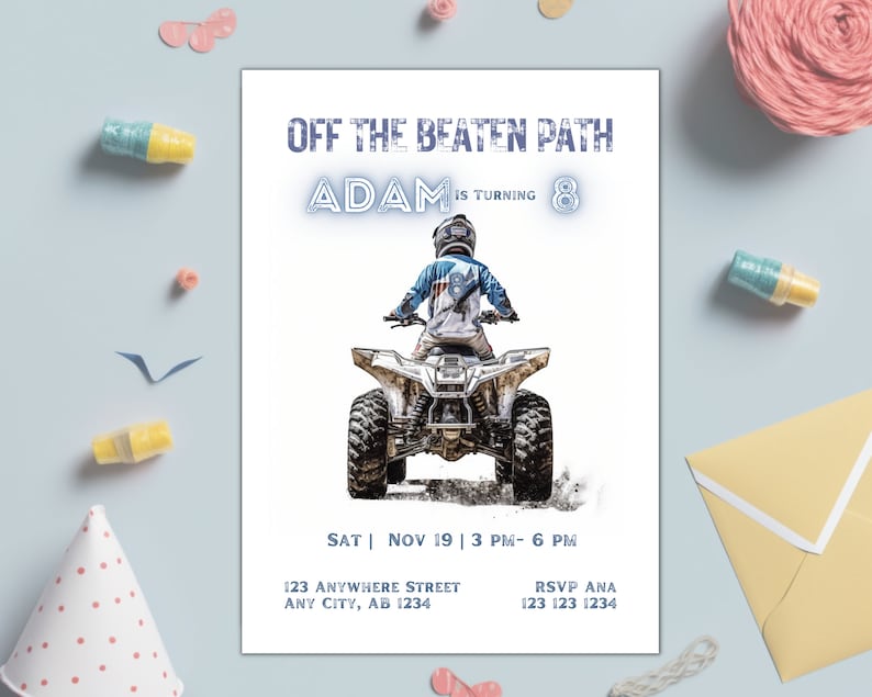 ATV Birthday Invitation: off Road Adventure, Quad Bike (digital ...