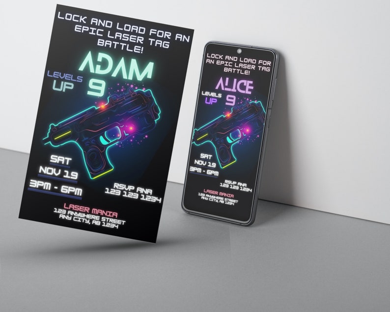 Neon Laser Tag Birthday Invitation: Editable Digital Download - Etsy