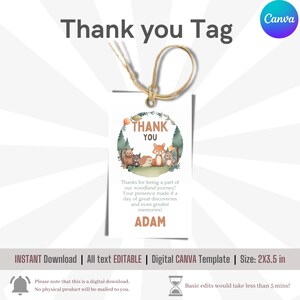 Thank You Tag Woodland Wild One Birthday, Woodland Forest Animals ...