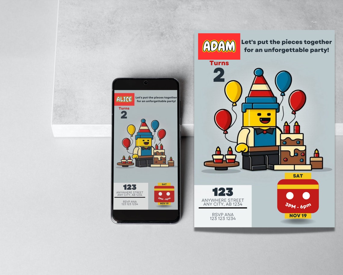Building Blocks Birthday Invitation: Brick Theme, Editable Template ...