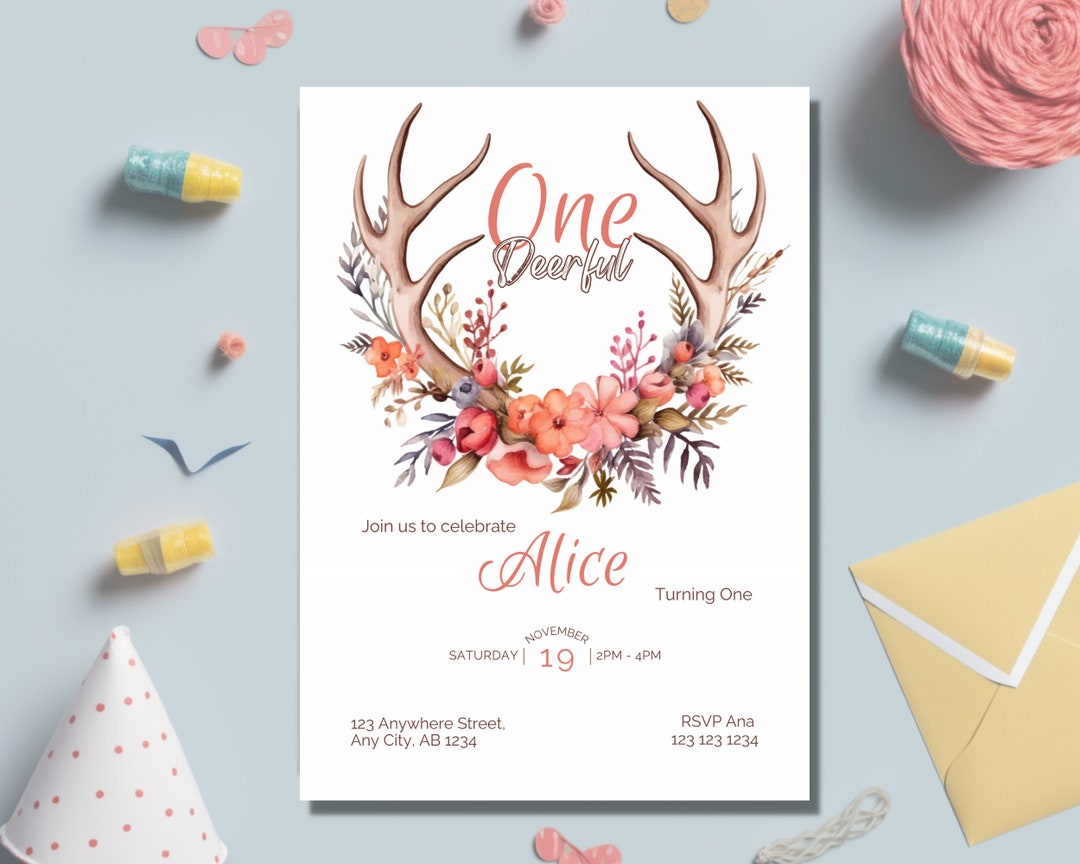 One-deer-ful First Birthday Invitation, Woodland 1st Birthday Invite ...