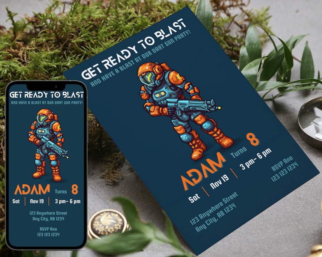 Editable Dart Gun Invitation, Dart War Party Invite, Shooting Birthday ...