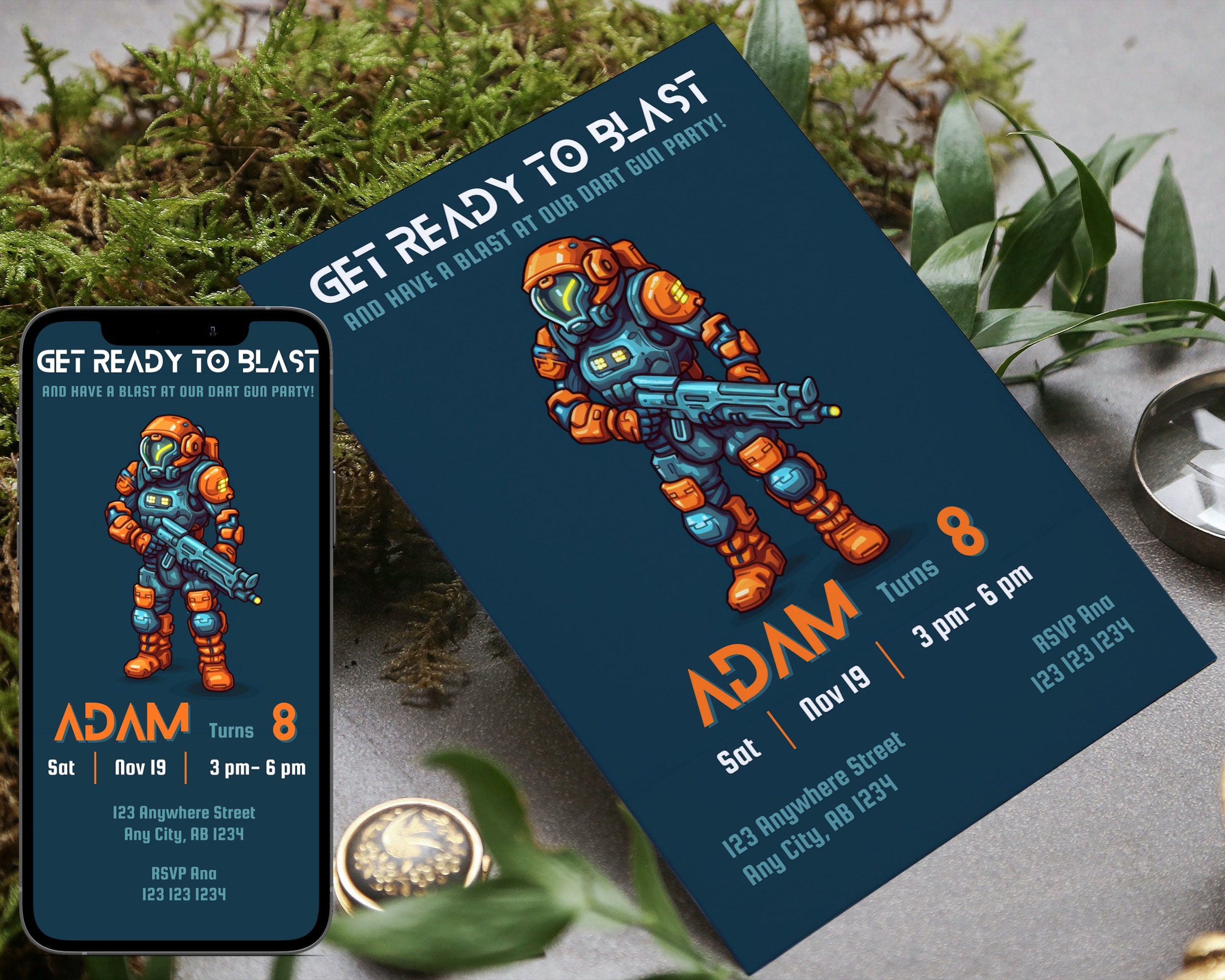 Editable Dart Gun Invitation, Dart War Party Invite, Shooting Birthday ...