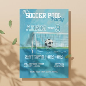Soccer Pool Birthday Invitation, Soccer Pool Party Invite, Football ...