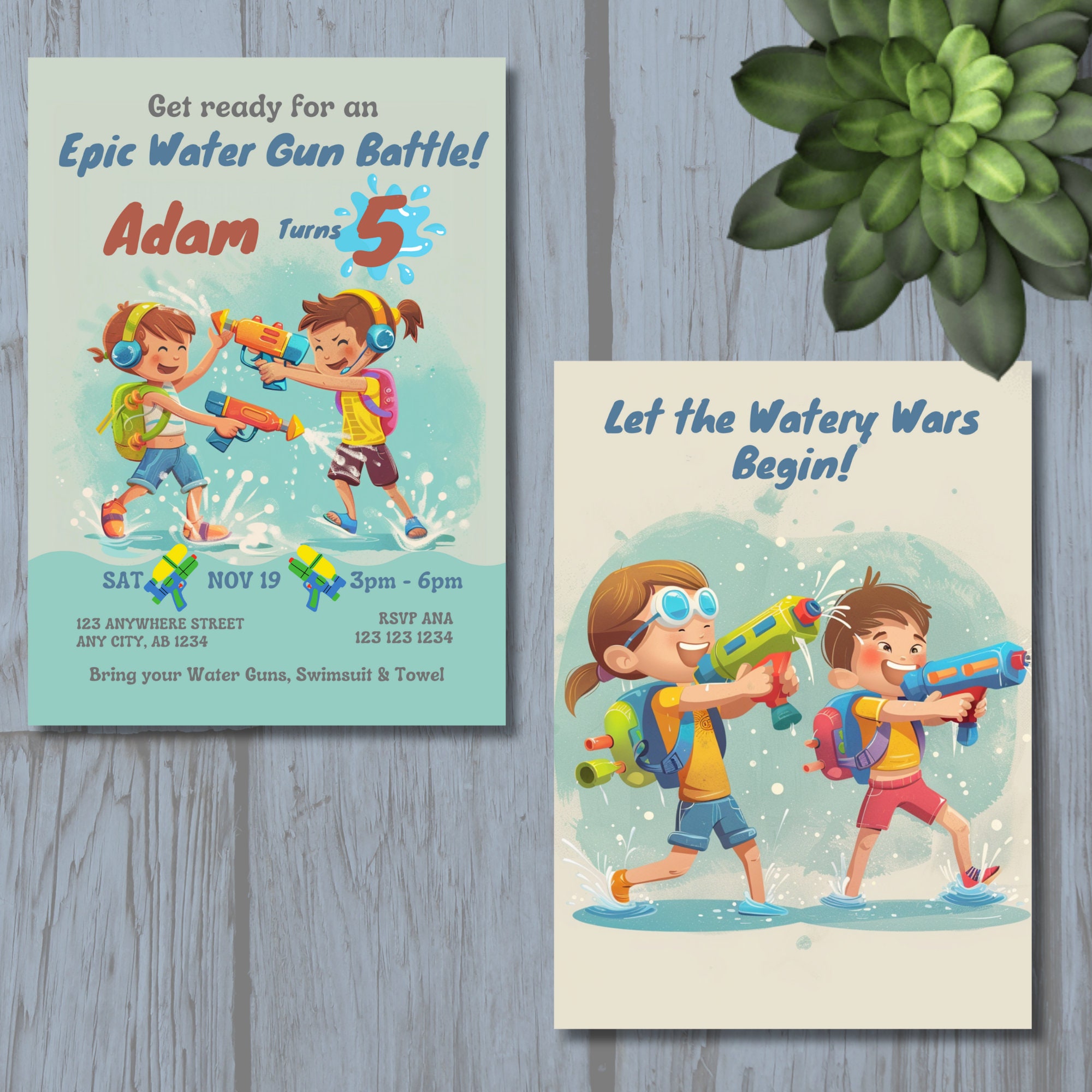 Water Gun Birthday Invitation, Pool Party Invite, Swimming Summer Cool ...