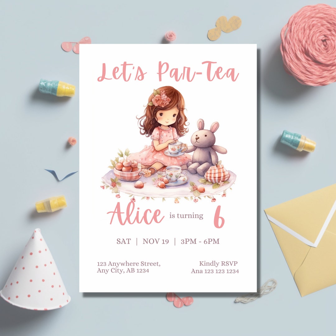 Tea Party Birthday Invitation, Teddy & Tea Party, Whimsical Par-tea ...