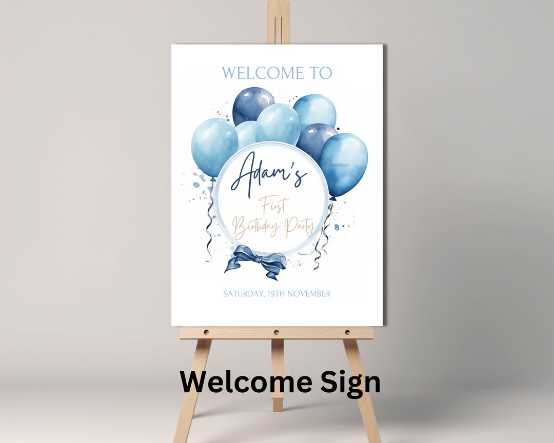 Welcome Sign for Blue Balloon Invitation, Balloons First Birthday ...