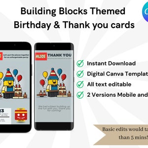 Building Blocks Birthday Invitation: Brick Theme, Editable Template ...