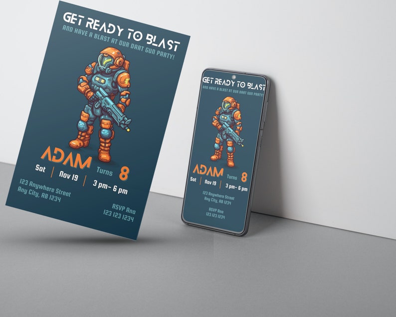 Editable Dart Gun Invitation, Dart War Party Invite, Shooting Birthday ...