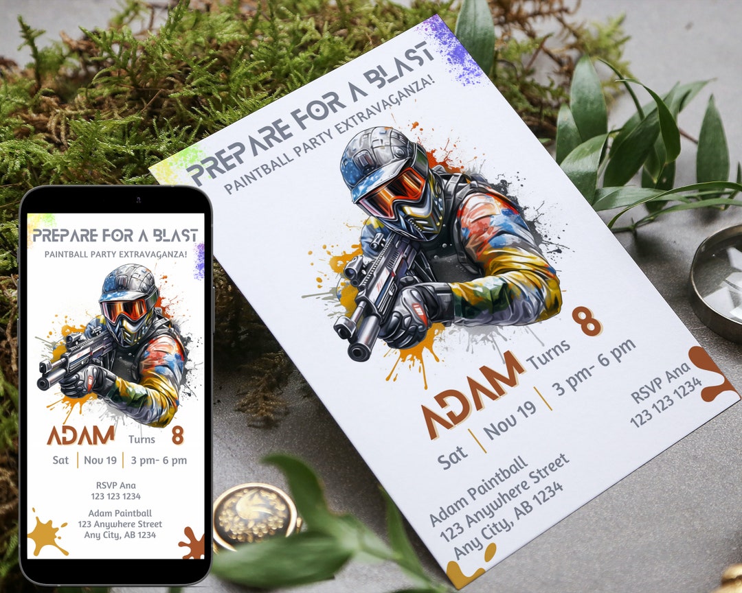 Editable Paintball Birthday Invitation, Paint Ball Party Invite ...