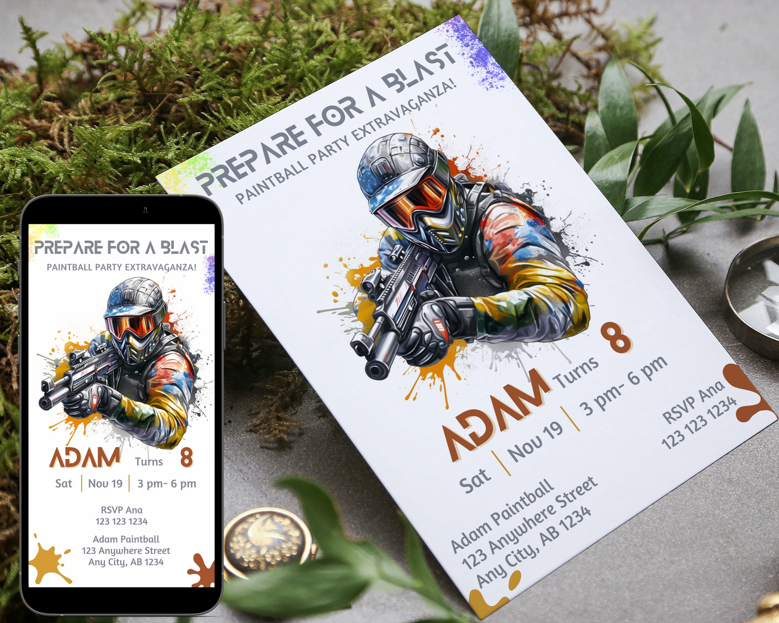 Editable Paintball Birthday Invitation, Paint Ball Party Invite ...