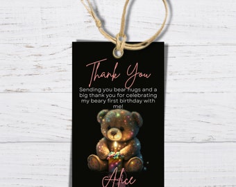Beary First Birthday Thank You Tags, Teddy Bear Theme 1st Birthday ...