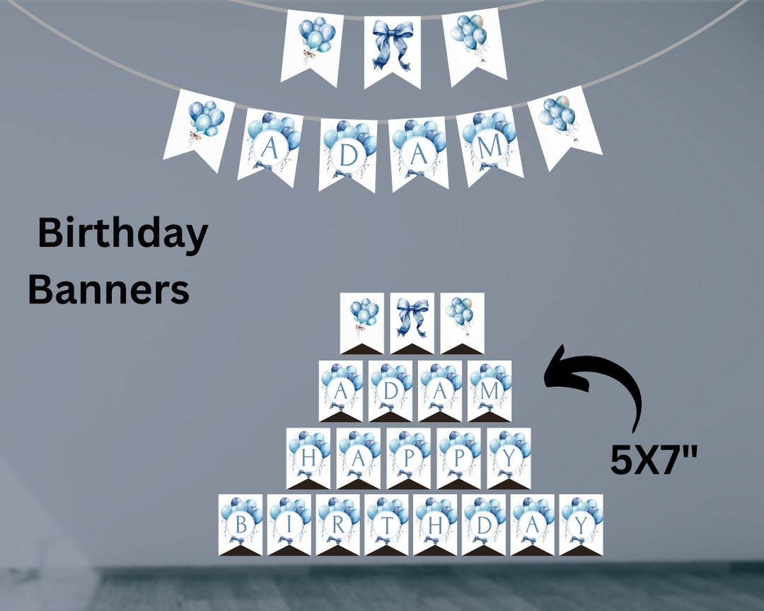 Birthday Banner for Blue Balloon Invitation, Balloons First Birthday ...