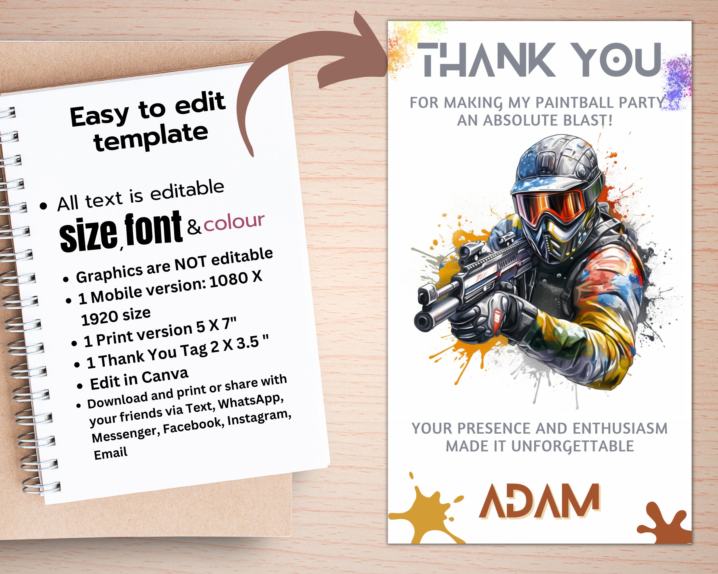 Editable Paintball Birthday Invitation, Paint Ball Party Invite ...