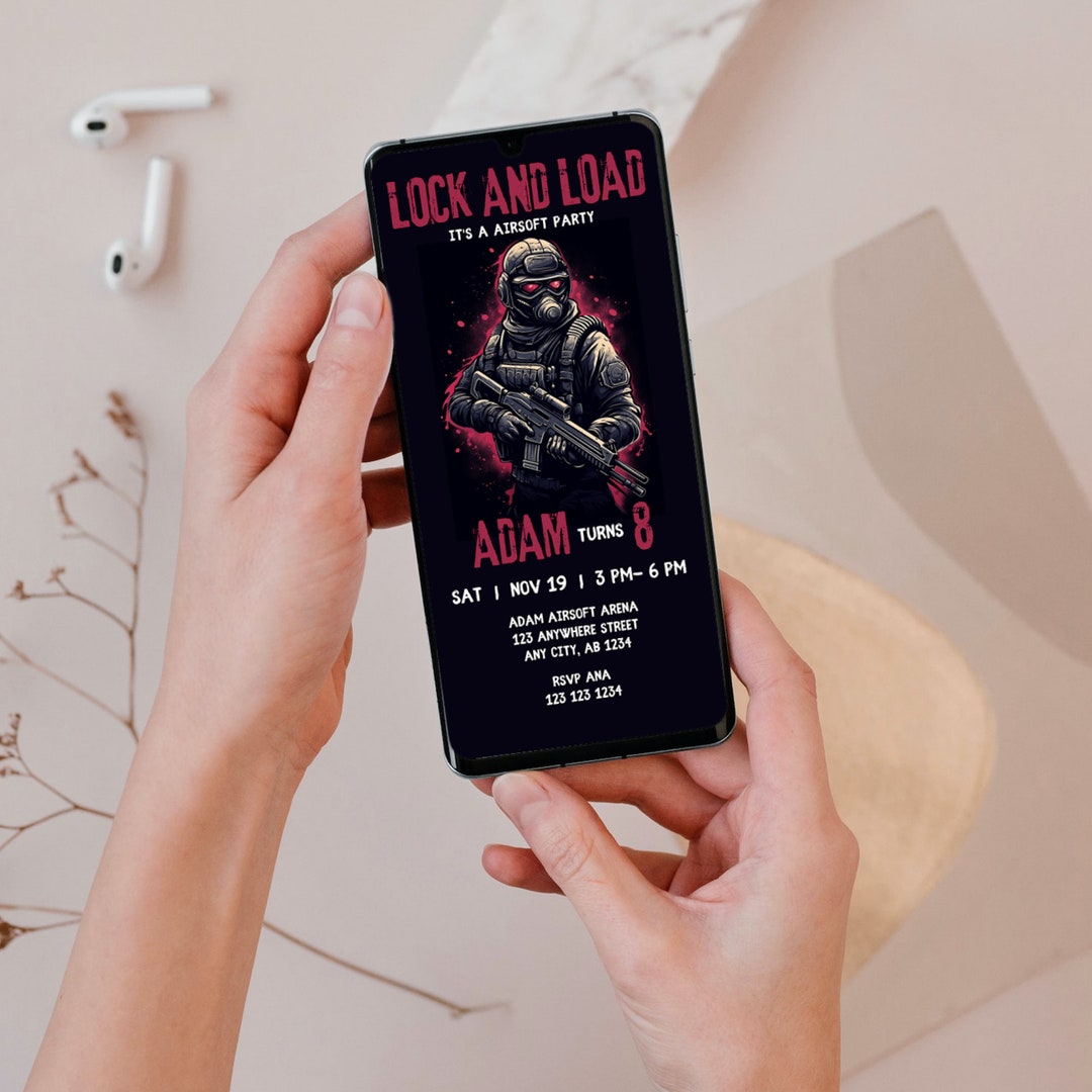 Mobile Airsoft Birthday Invitation, Airsoft Party Invite, Airsoft ...