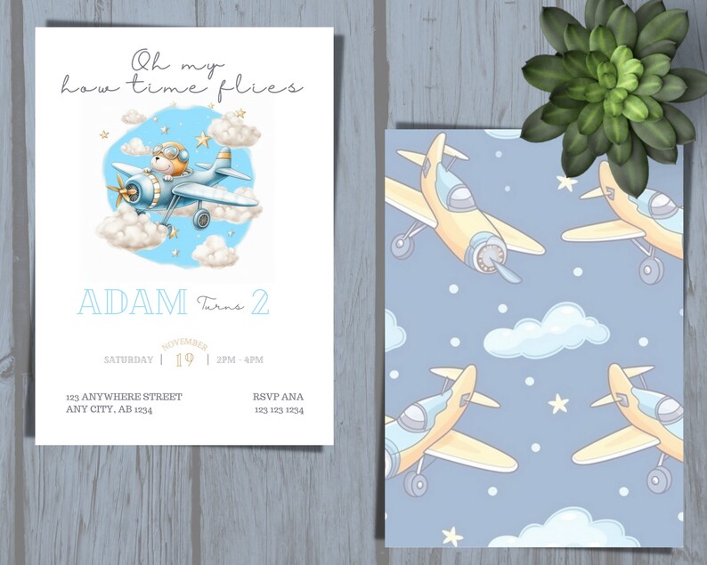 Airplane Invitation, Plane Birthday Invite, Aviation, Aeroplane, Boy ...