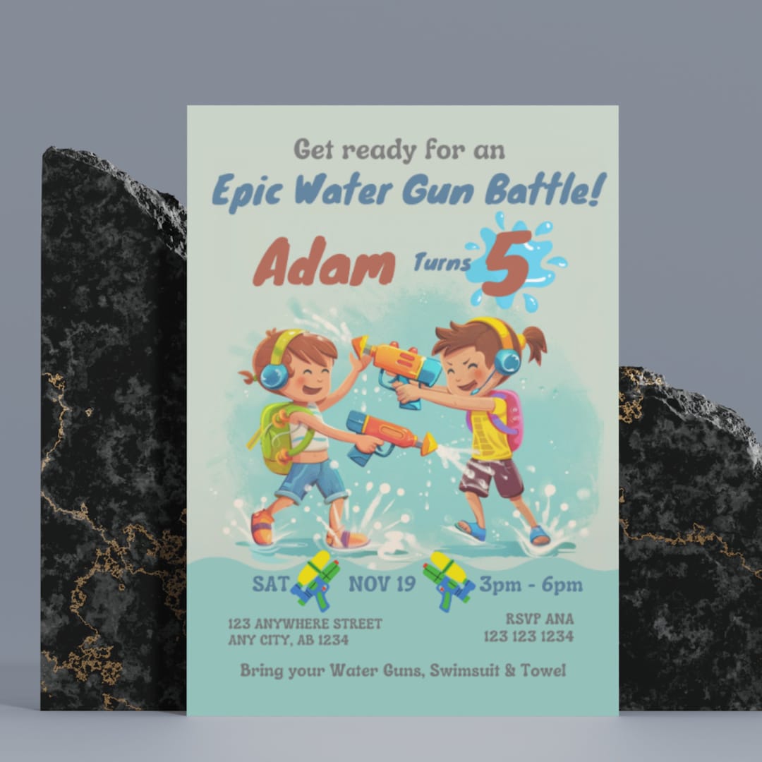 Water Gun Birthday Invitation, Pool Party Invite, Swimming Summer Cool ...