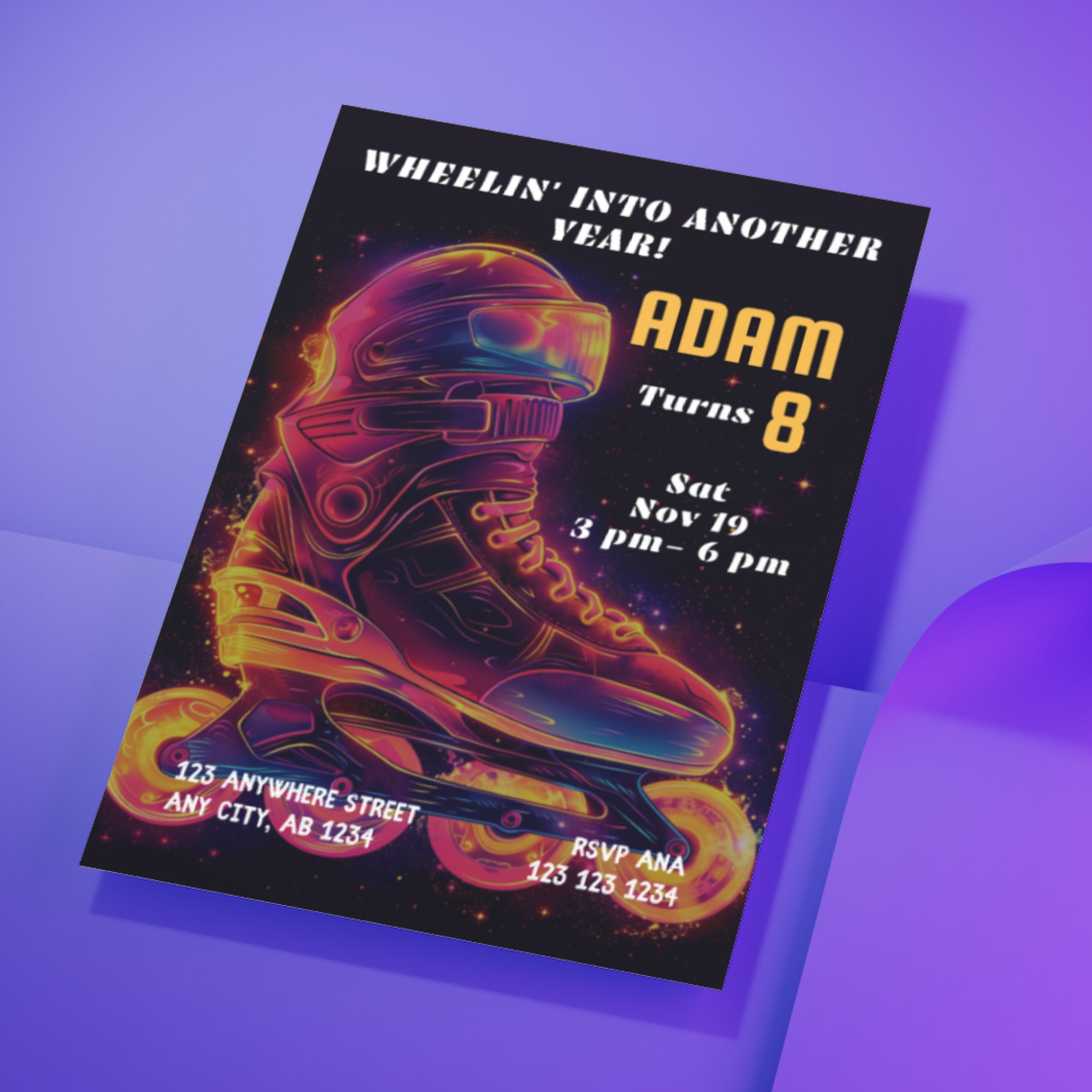 Roller Skating Birthday Invitation, Roller Skate Invite, Editable ...
