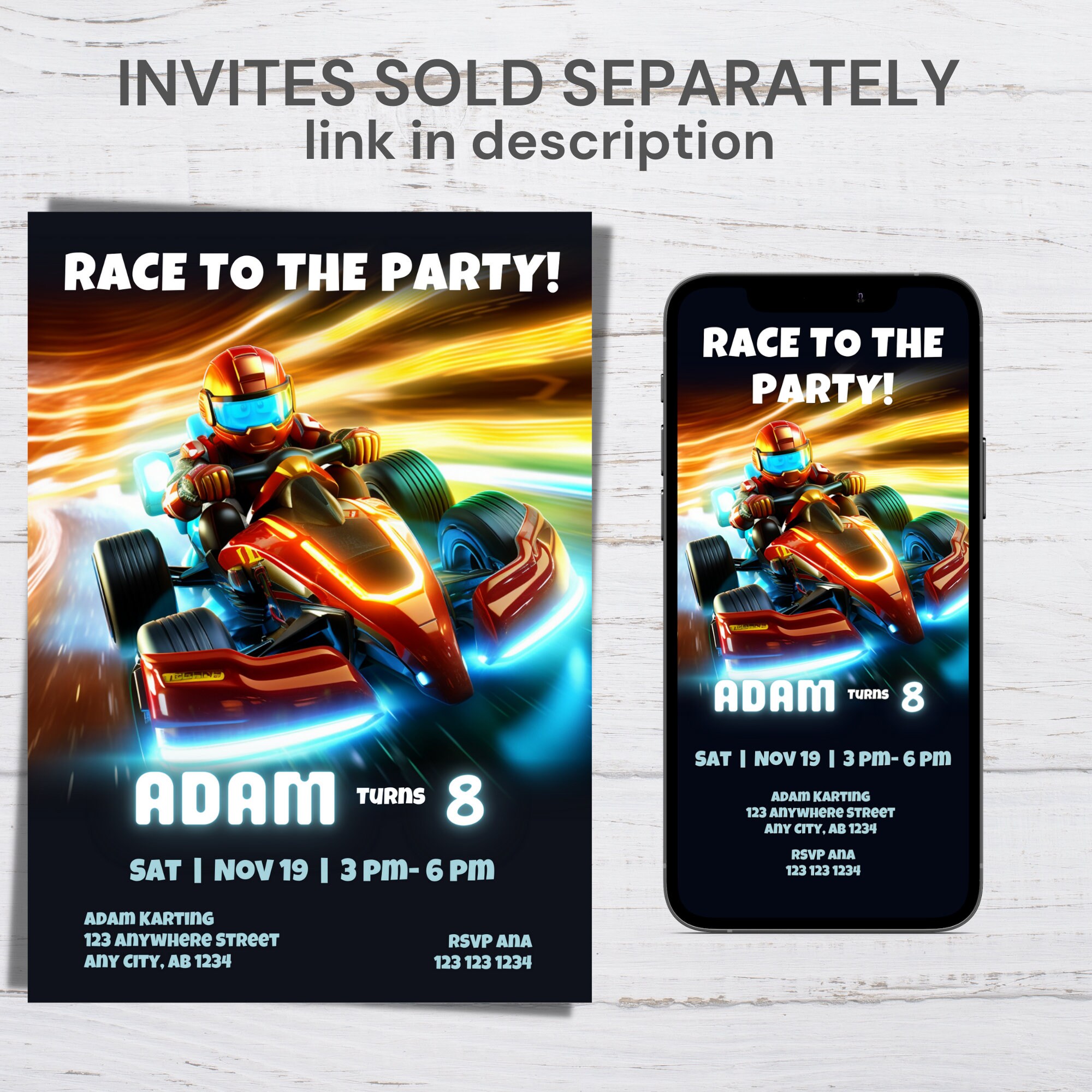Thank You Tag Go Karting Birthday Invitation, Go-karting Invite, Go ...