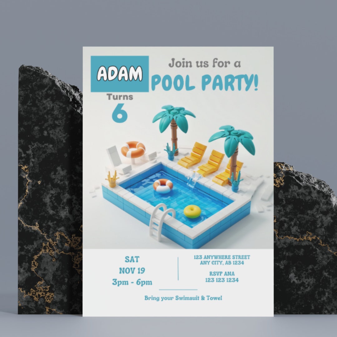 Building Block Pool Birthday Invite, Blocks Pool Invitation, Editable ...