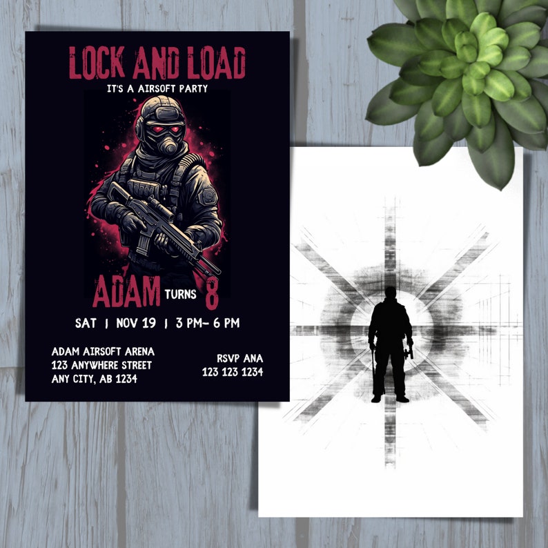 Airsoft Birthday Invitation, Airsoft Party Invite, Airsoft Birthday ...