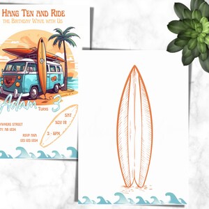 Surf Birthday Invitation: Van & Surfboard Party (digital Editable ...